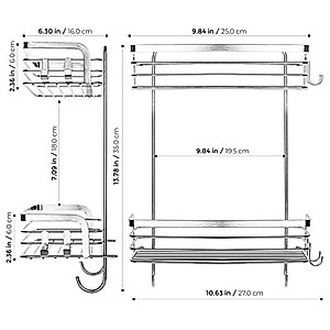 HASKO accessories Suction Cup Shower Caddy, Bath Shelf with Hooks, 2 Tier Wall Mounted Basket for Bathroom and Kitchen Storage, Adhesive 3M Stick Discs Included (Polished Stainless Steel SS304)