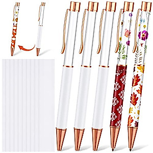 5 Pcs Sublimation Pens Stylus Pen Blank Heat Transfer Pen Sublimation Ballpoint Pen with 10 Pcs Shrink Wrap for Christmas DIY Office School Stationery Supplies (Rose Gold, Empty Tube)