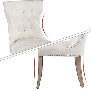 Creek Vista Tufted Velvet Dining Chairs, Upholstered Fabric Dining Room Chairs with Nailhead Trim, Stylish Kitchen Dining Room Chairs with Wood Legs for Living Dining Room, Beige