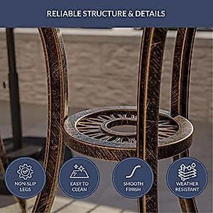 BELLEZE 3 Piece Bistro Set, Aluminum Bistro Table Set Outdoor Bistro Set, Weather-Resistant Garden Table and Chairs Wrought Iron Patio Furniture for Balcony Backyard, Leaf Design - Bronze