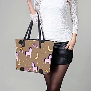 Cartoon Style Unicorn Women's Tote Bag PU Leather Shoulder Bag Handbags Purse For Work Shopping Travel