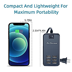 USB Charger Station, 6 Port Desktop Charging Station for Multiple Devices, Wall Power Strip with Switch