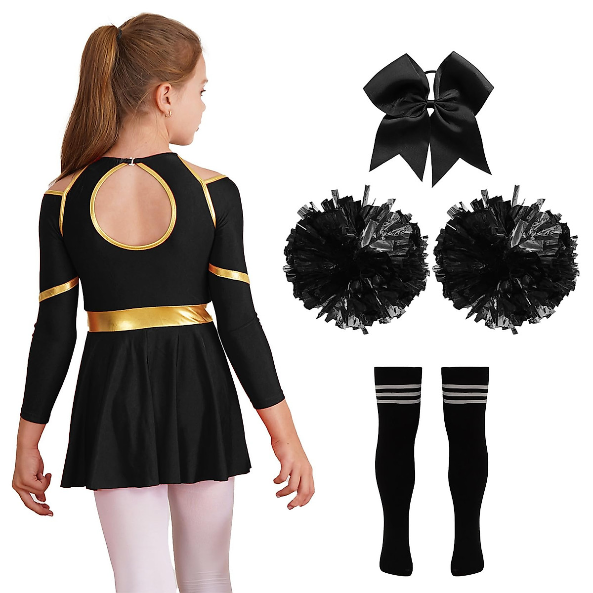 TSSOE Girls Cheerleading Uniform Long Sleeve Leotard Dress Cheer Leader Outfits Performance Costume A01 16 Years