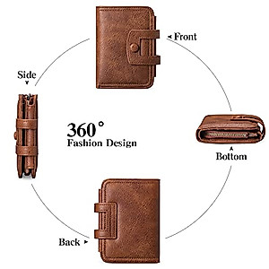 GAEKEAO Leather Credit Card Holder Wallet for Women RFID Blocking Large Capacity Bifold Zipper Card Case Organizer with Wristlet 32 Slots
