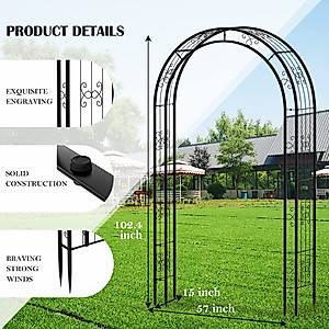 Arbuxzuy 102in Steel Garden Arch Arbor Trellis for Climbing Plants Outdoor, Yard, Wide Sturdy Durable Garden Arch for Lawn,Climbing Plants Decorative Wire Lattice,Outdoor Wedding Arch-Black