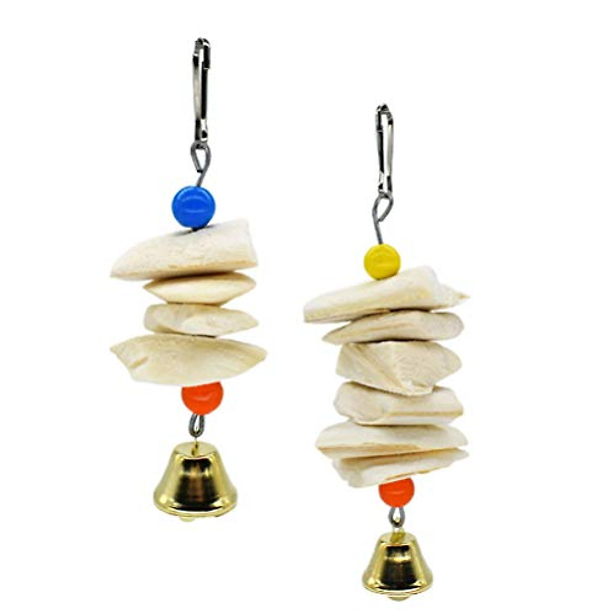 balacoo 2 Pcs Parrot Bird Chewing Toy Cuttlebone Beak Grinding Stone Parrot Bite Tearing Toy Bird Cage Toys with Bell for Budgies Hamster Chinchilla Rabbit Random Color