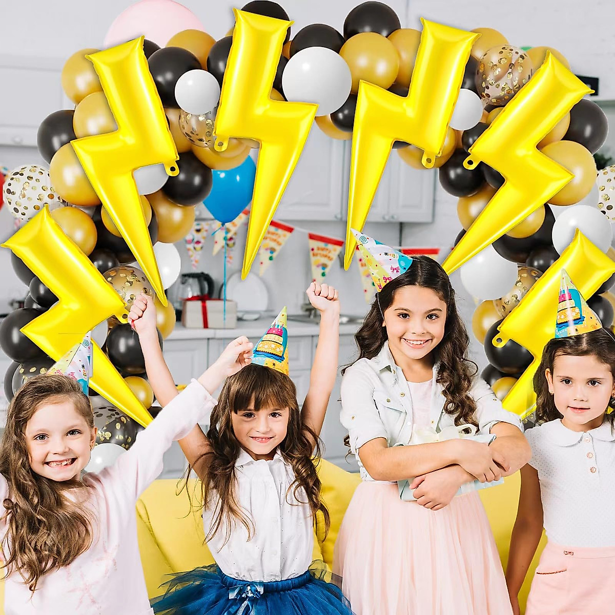 6 Pcs Lightning Balloons 45 Inch Yellow Flash Mylar Foil Balloons For Party Thunder Lightning Shape Floatable Balloons For Boys Electric Birthday Party Wedding Graduation Baby Shower Decors