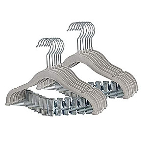 Finnhomy Non-Slip Clothes Hangers for Baby and Kids 20-Pack Velvet Hangers with Movable Clips, Heavy-Duty and Space-Saving for Pants,Skirts, Coat, Gray