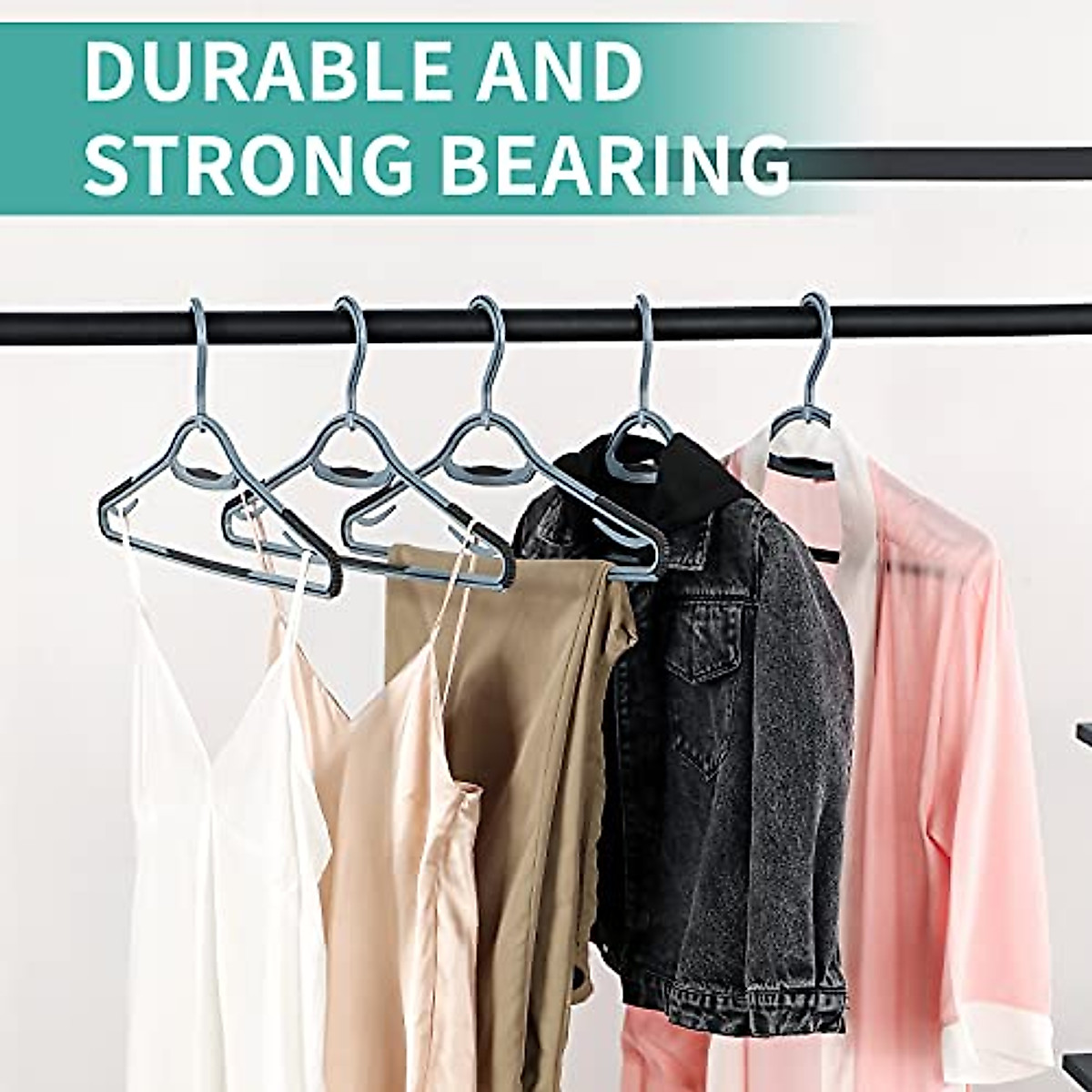 Perfecasa Extra Non Slip Plastic Clothes Hangers 30 Pack, with Sure Grip Rubber, 360 Degree Swivel Hook, Space Saving (Steel Blue/Cool Grey)