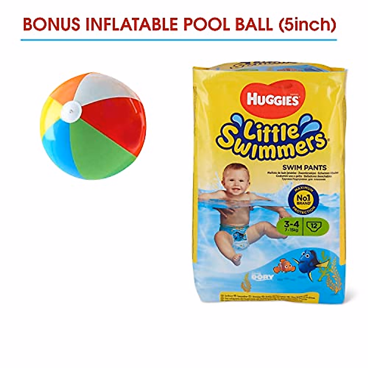X-Small - Little Swimmers Disposable Swim Diapers, (7lb-18lb.), 12-Count Bonus Inflatable Pool Ball (5 inch)