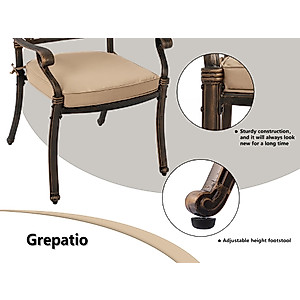 Grepatio 9 Piece Cast Aluminum Patio Furniture Set Outdoor Dining Set Bistro Furniture Set with 8 Armchairs and Dining Table, 8 Cushions for Backyard Garden Poolside (8 Grid Chairs)