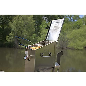 Bayou Classic 700-701 4-gal Stainless Bayou Fryer Includes 2 Stainless Mesh Baskets Fry Thermometer Drain Valve High Pressure Regulator w/ 48-in Stainless Braided LPG Hose