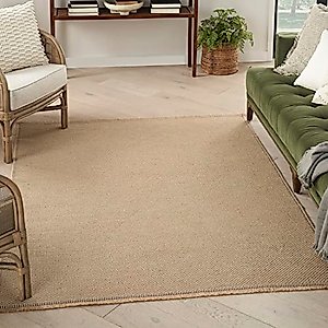 Nourison Washable Jute Solid Natural 7'10" x 9'10" Area -Rug, Easy -Cleaning, Non Shedding, Bed Room, Living Room, Dining Room, Kitchen (8x10)