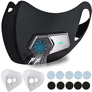 Fashion Powered Wearable Air Purifying Maskes with Filter,Washable,Rechargeable and Replaceable filter,for Work Protection,Running, Outdoor Sports(Black)