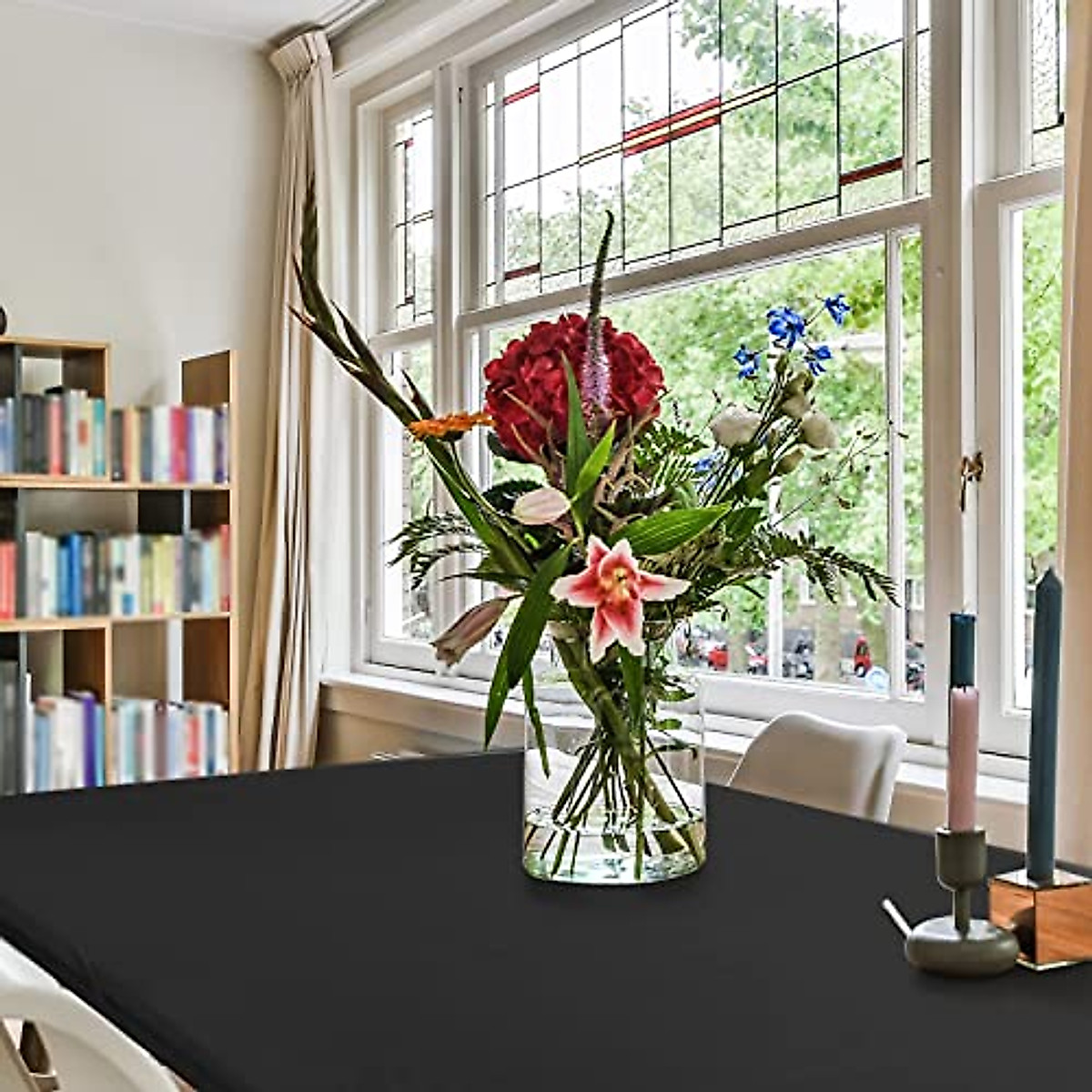 3 Pieces Spandex Tablecloth Stretch Fitted Tablecloth Polyester Fitted Picnic Table Cover Washable Folding Table Cover Rectangle Tablecloth with Elastic for Picnic Party(Black,72 x 30 x 30 Inch)