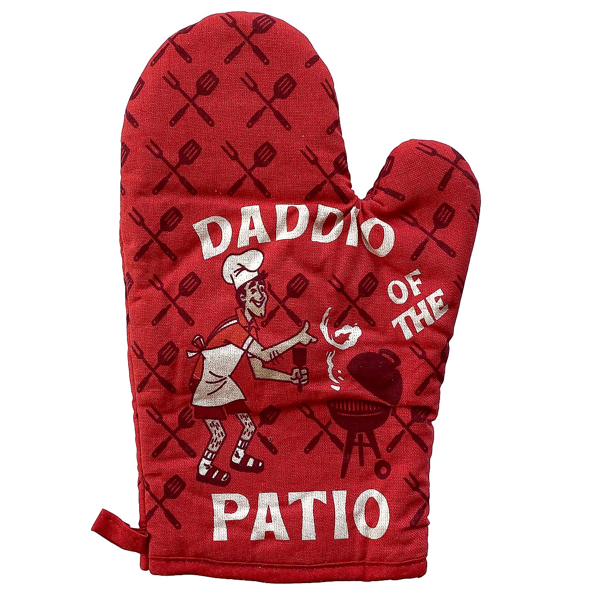 Daddio of The Patio Oven Mitt Funny Backyard BBQ Grilling Fathers Day Kitchen Glove Funny Graphic Kitchenwear Dad Joke Funny Food Novelty Cookware Red Oven Mitt