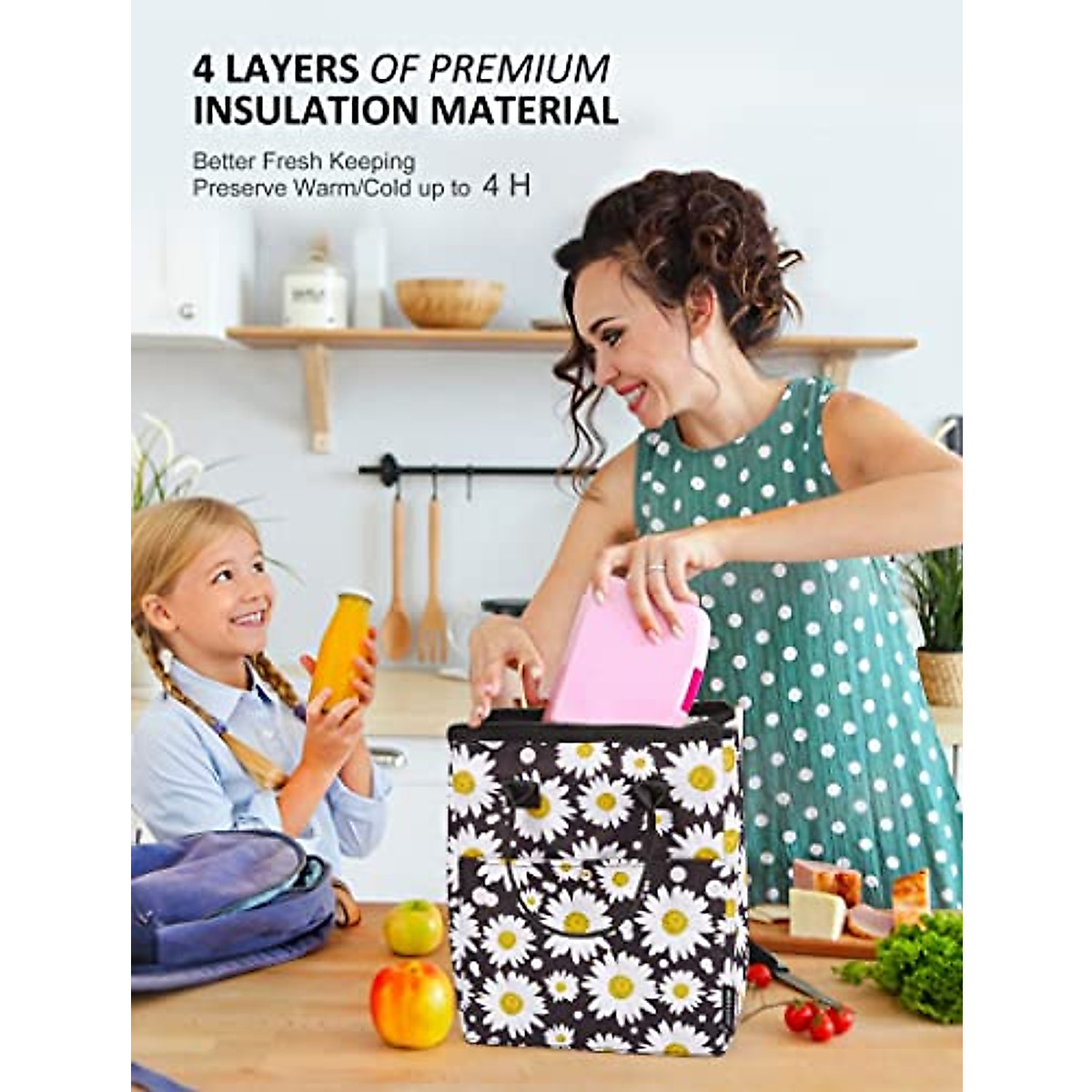 JOYHILL Insulated Lunch Bag for Women, Thermal Lunch Tote Bag, Leakproof Lunch Box Bag Lunch Handbag with Front Pocket, Water Resisted Lunch Bag for Work Picnic