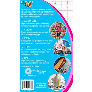 Sure Grips by Ultima – Non-Slip Ruler Grip Rings with 3M Adhesive Backing – Designed for Quilting & Patchworking – Works on Any Ruler – 30 Rings, 15 Large & 15 Small