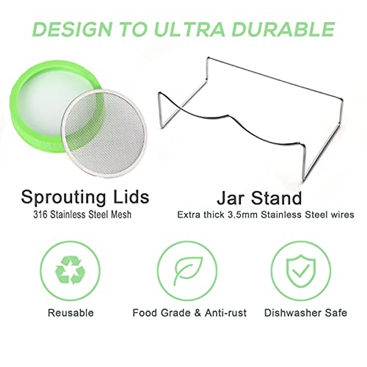 Seed Sprouting Jar Kit with Wide Mouth Mason Jars, Premium Stainless Steel Screen Sprout Lids, Blackout Sleeves, Tray and Sprouter Stand - Growing Broccoli, Alfalfa, Mung Beans and More