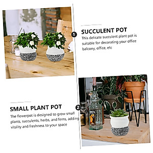 Yardenfun 6pcs White Planter Succulents Ceramic Office Adorable Flowers Containers Black Outdoor Glazed Garden for Porcelain Bonsai Balcony Nursery Pots with Tiny Mini Gardening