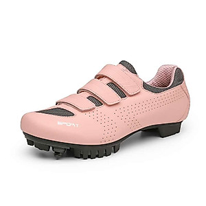 Ksloutdoor Unisex Outdoor Sports Cycling Shoes MTB/Mountain Men's Bike Shoes SPD Women's Compatible 2-Bolt Pink Size 6/8