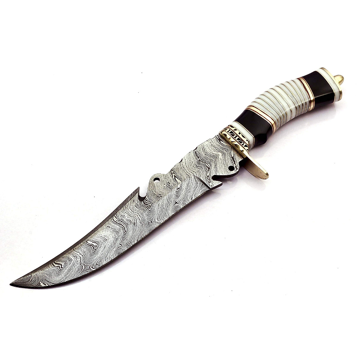 Skokie Knives Custom Hand Made Damascus Steel Hunting Fixed Blade Knife Handle Camel Bone with Brass Spacer