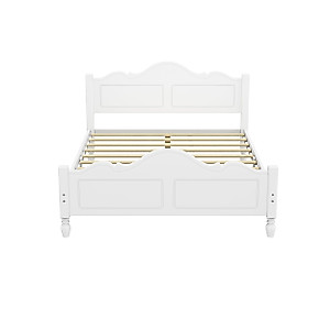Harper & Bright Designs Wooden Queen Size Platform Bed with Headboard, Modern Queen Bed Frame with Wood Slat Support/No Box Spring Needed/Easy Assembly, Queen, White