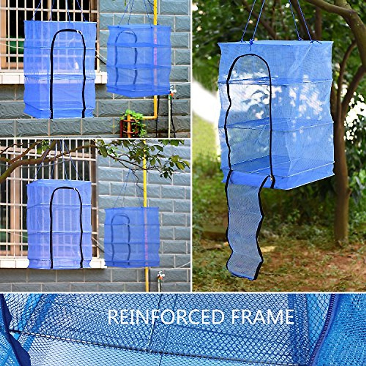Fish Mesh Hanging Drying Net Food Dehydrator - Durable Folding 4 Layers Fish Vegetable Dishes Dryer Net Drying Rack (40 * 40 * 65cm)