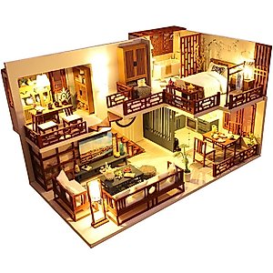 CUTEBEE Dollhouse Miniature with Furniture, DIY Wooden Dollhouse Kit Plus Dust Proof and Music Movement, 1:24 Scale Creative Room Idea(Quiet Time)