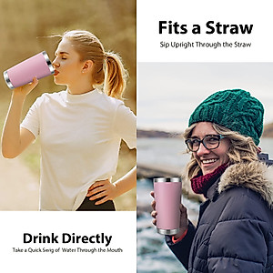 DOMICARE 20oz Stainless Steel Tumbler Bulk with Lid, Double Wall Vacuum Insulated Travel Mug, Powder Coated Coffee Cup, Pink, 1 Pack