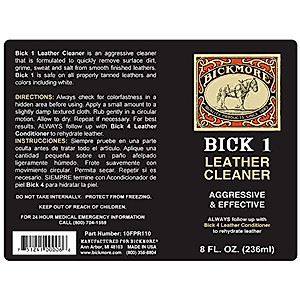 Bickmore Bick 1 Leather Cleaner 8 oz - Clean Dirt, Oil, Sweat, Salt, and Water Stains from All Colored, White, and Black Leather