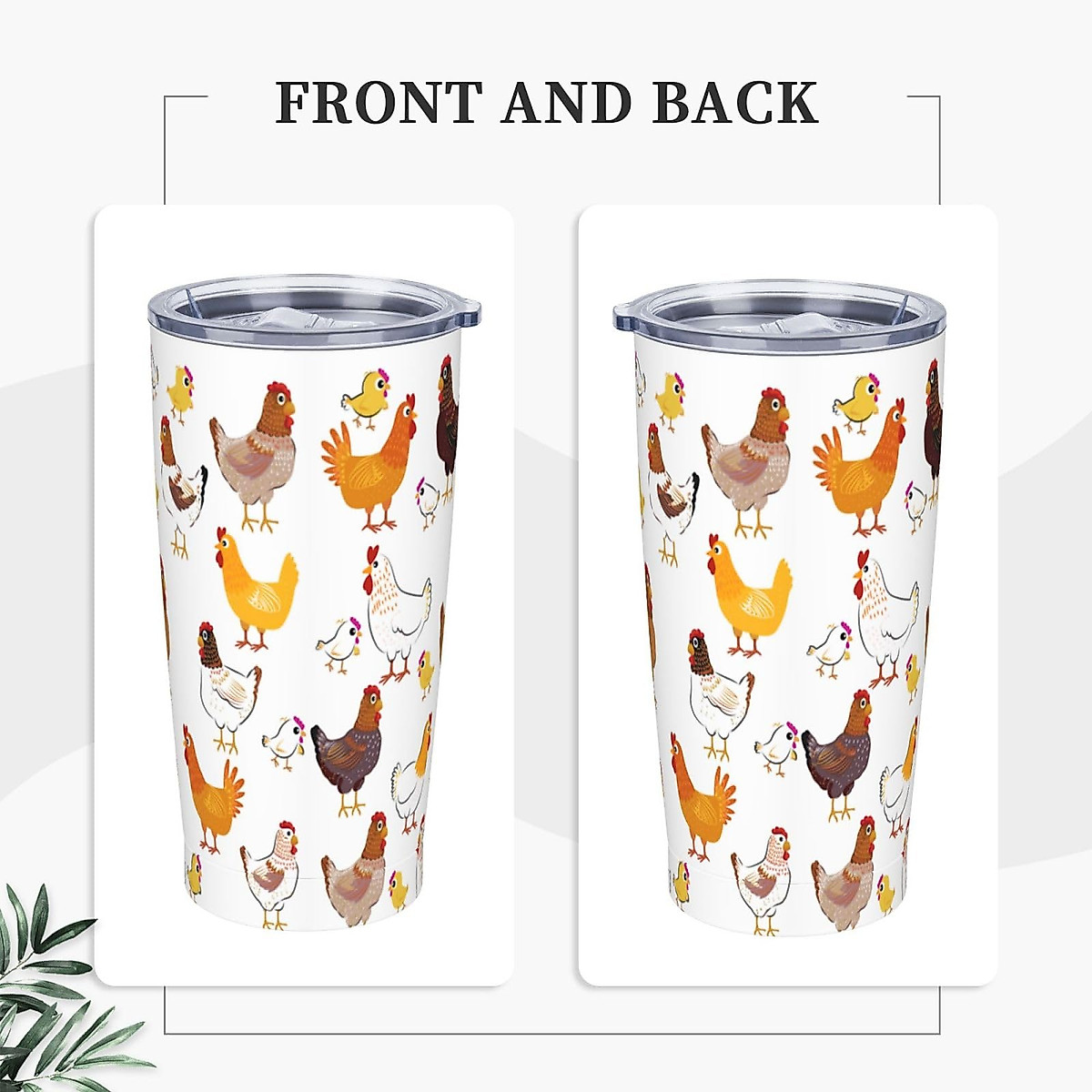 CHASOEA Chicken Tumbler 20oz Rooster Hen Stainless Steel Insulated Tumblers with Lid and Straw Animal Travel Coffee Mug Tea Wine Cups Water Bottle Chicken Gifts for Women Chicken Lovers, White yellow