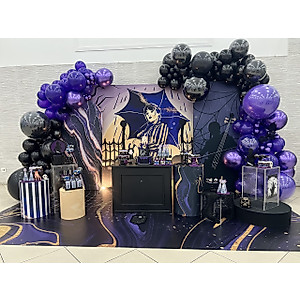 120pcs Wednesday Addams Balloon Garland Arch Kit Black and Chrome Purple Silver Balloons for Wednesday Themed Party Supplies Birthday Party Decoration