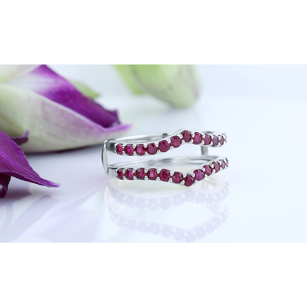 Dazzlingrock Collection Round Ruby Double Guard Wedding Band Enhancer Ring for Women in 14K White Gold, Size 8