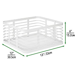 mDesign Steel Metal Wire Kitchen Food Storage Organizer Bin Basket for Pantry Organization - Wired Farmhouse Basket with Handle for Shelves - Carson Collection - White