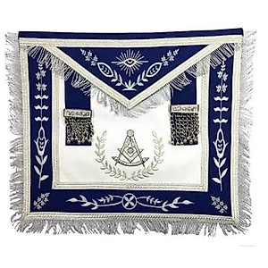 Masonic Blue Lodge Past Master Silver Machine Embroidery Freemasons Apron