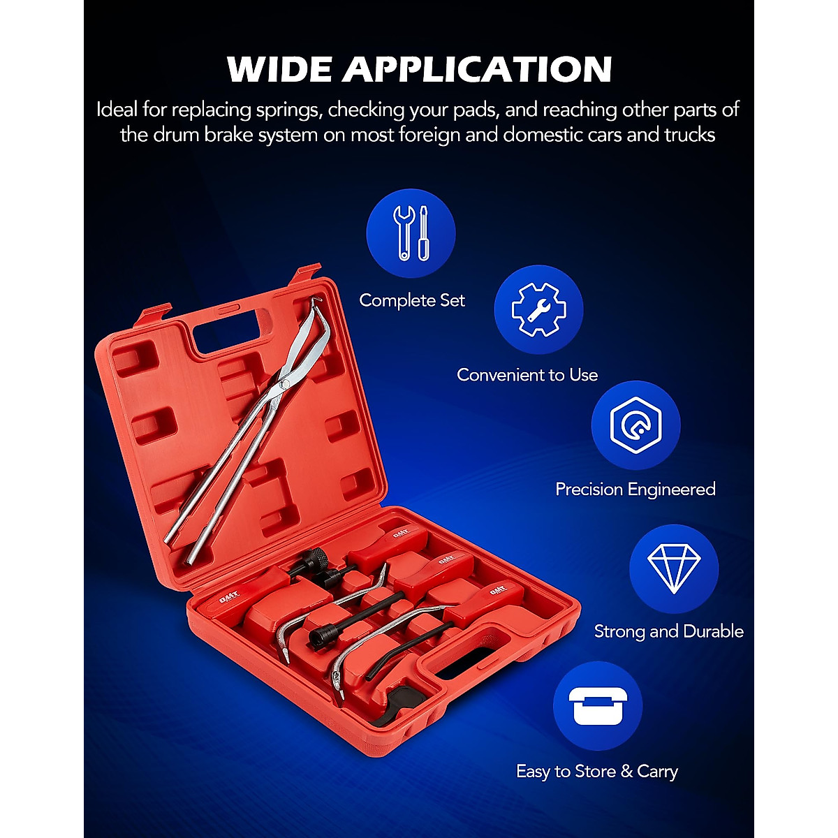 Orion Motor Tech 8pc Drum Brake Tool Kit, Drum Brake Tool with Drum Brake Spring Tool, Brake Spring Compressor, Brake Spring Pliers, Drum Brake Adjusting Tool, Brake Spoon Set, Brake Drum Tool Kit
