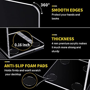 Clear Acrylic Book Ends, 4 Pcs Heavy Duty Non-Skid Bookends for Shelves/Desk, Office Home Book Stopper for Book, Video Games, CDs