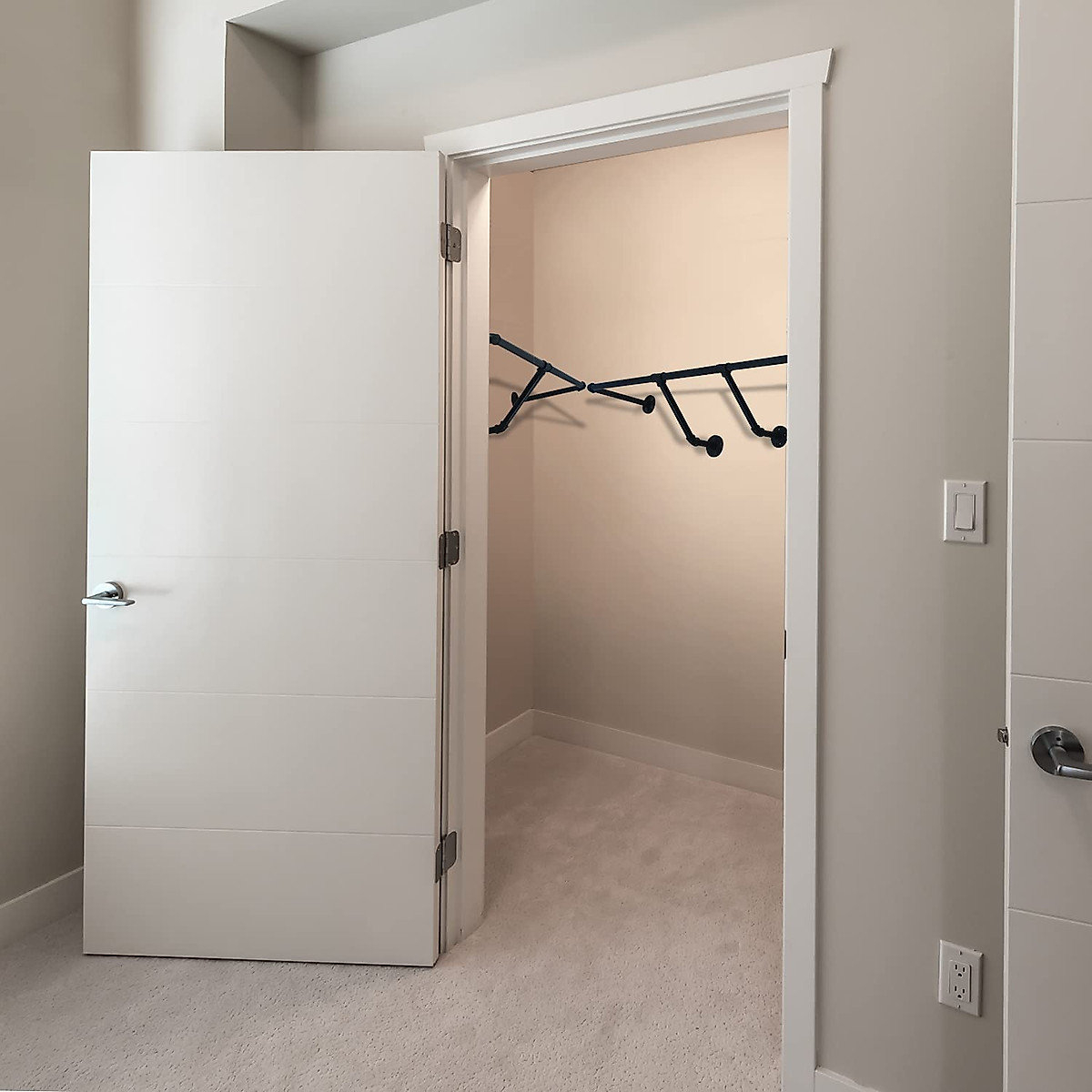 HouseAid 32 Inch Industrial Pipe Clothes Rack, Farmhouse Iron Garment Rack, Vintage Style Hanging Rod for Closet, Wall Mounted, Matte Black (Hooks Included)