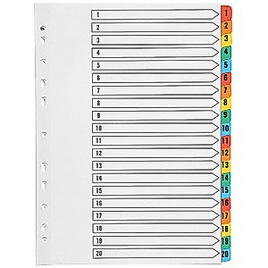 Q-Connect Index A4 Multi-Punched 1-20 Reinforced Multi-Colour Numbered Tabs KF01521