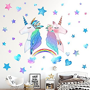 74 PCS Unicorn Bedroom Decor for Girls, Removable Wall Stickers for Kids, Girls Room Decorations for Bedroom, 3 Sheet Large Size