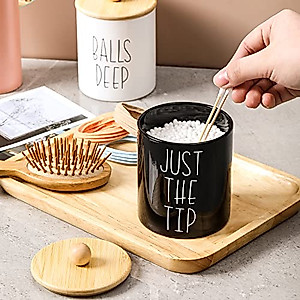 2 Pack Apothecary Jars with Bamboo Lids for Bathroom Organization - Qtip Holder and Cotton Ball Dispenser- Rustic Farmhouse Home Decor Clearance Gift - Cute Bathroom Organizer Canisters, Accessories