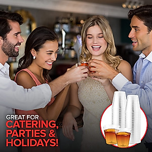 Stock Your Home 2 oz Shot Glasses - 100 Mini Plastic Shot Glasses (2oz) Clear Disposable Cups for Jello Shots, Wine Tasting, Liquor, Whiskey, Pudding, Sample Cup for Halloween and Elegant Parties