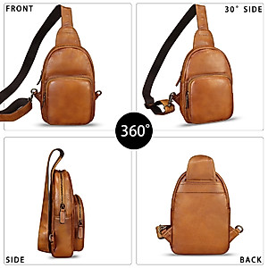 FEIGITOR Genuine Leather Sling Bag Retro Crossbody Sling Backpack Handmade Chest Shoulder Daypack Cycling Bag Purse Fanny Pack (Brown)