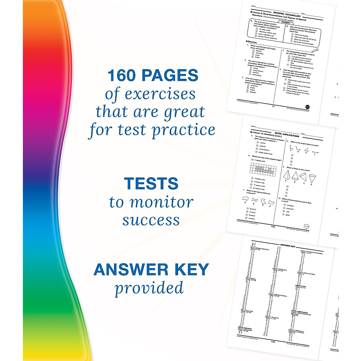 Spectrum Grade 6 Test Practice Workbooks, Ages 10 to 11, Math, Language Arts, and Reading Comprehension 6th Grade Test Practice, Reproducible Book, Vocabulary, Writing, and Math Practice - 160 Pages
