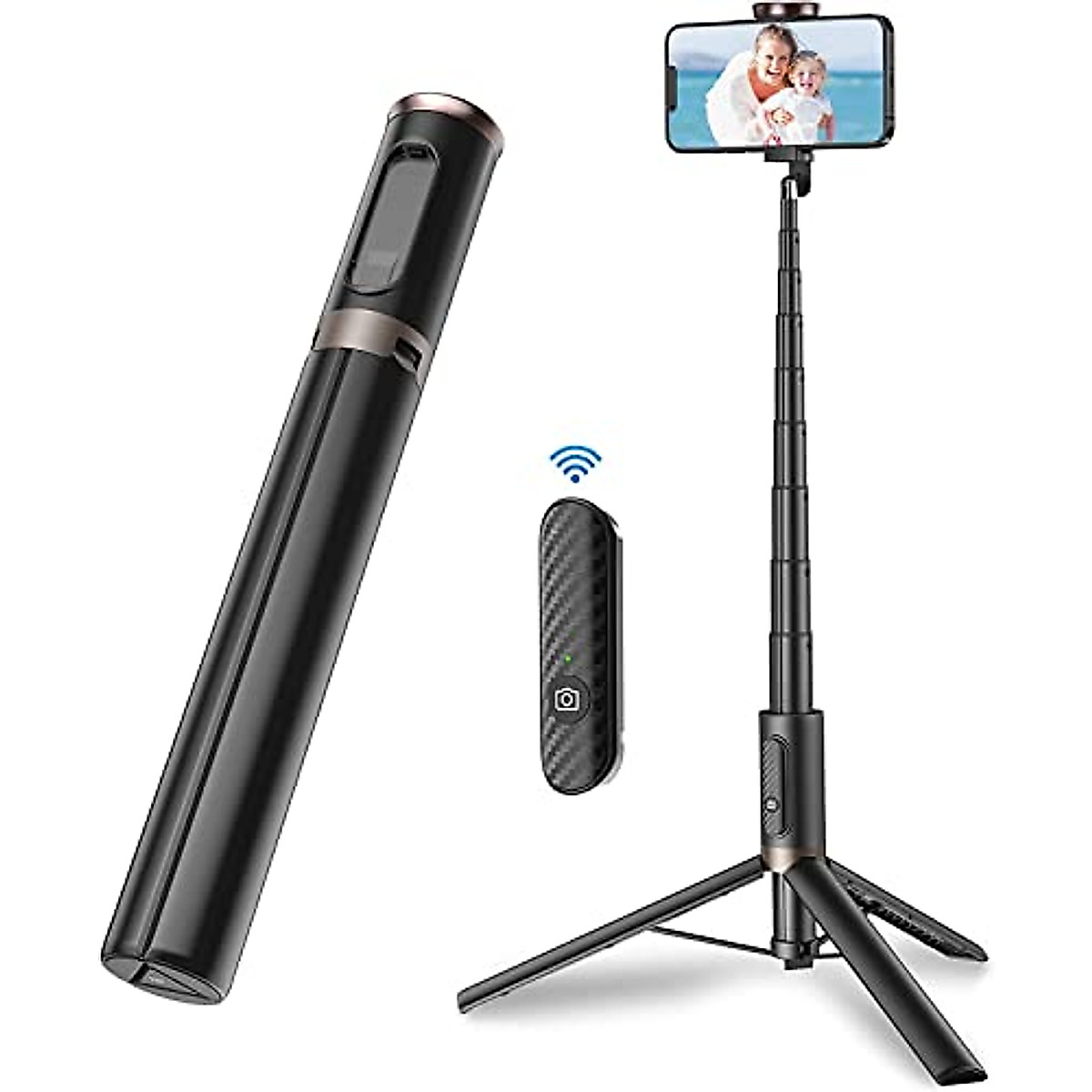 TONEOF 60" Cell Phone Selfie Stick Tripod,Smartphone Tripod Stand All-in-1 with Integrated Wireless Remote,Portable,Lightweight,Tall Extendable Phone Tripod for 4''-7'' iPhone and Android Phones