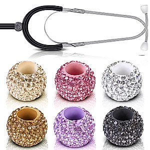 Hicarer 6 Pieces Bling Crystal Stethoscope Charms Nurse Accessories for Work Nurse Vet Crystal Stethoscope Decorations Multiple Colors, Purple, White, Gold, Pink, Black, Yellow