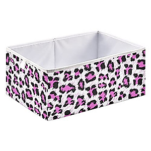 CaTaKu Pink Leopard Print Cube Storage Bins for Organization, Rectangular Fabric Storage Cubes Storage Bins for Cube Organizer Foldable Storage Baskets for Shelves Living Room