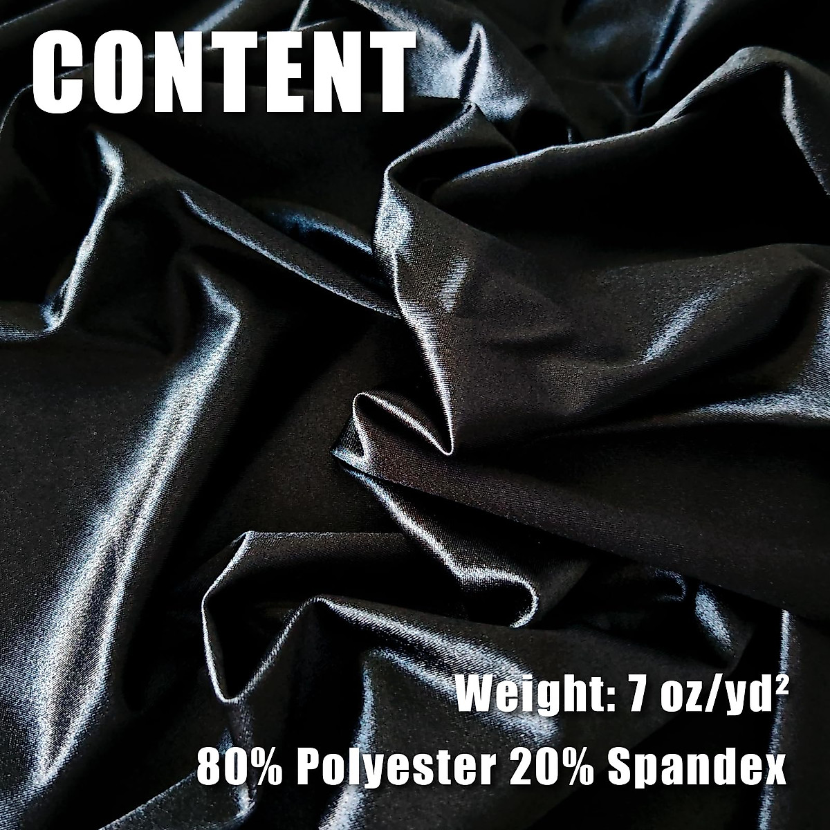 Spandex Fabric by The Yard, Black Stretch Fabric 2 Yards, 60" Inch Wide, Polyester Bridal Solid Silky Satin Fabric for Sewing, Pillow Case, Wedding, Bridal, Costume, DIY Crafting