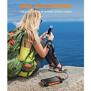 MetFut Solar Power Bank 38800mAh, Solar Charger with Suction Cup Mount Three Modes Flashlight-Steady/SOS/Strobe IPX7 Waterproof/Dustproof/Shockproof External Battery Pack 3 USB Charging Ports(Orange)